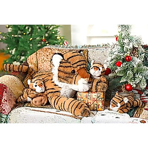 MaoGoLan Tiger Stuffed Animals, Stuffed Mommy Tiger with 3 Cubs, 4 PCs Large Tiger Plush Set for Boys Girls, Birthday Gift 20 inches