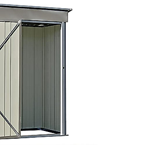 Knocbel 5 x 3ft Outdoor Garden Metal Lean-to Storage Shed with Single Lockable Door, Weather Resistant Tool Shed for Garbage Cans Lawnmower, Ideal for Backyard Patio Lawn (Gray)