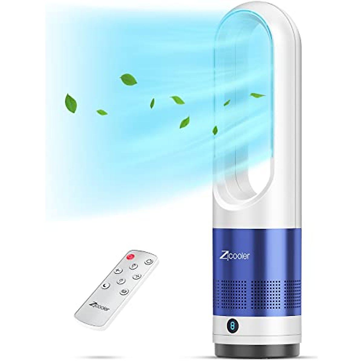 ZICOOLER Bladeless Fan, 22" Tower Fan with Remote, 8 Speeds, 9H Timer, 80°Swing, Oscillating Fans for Home, 35dB Quiet DC Standing Floor Fan for Bedroom