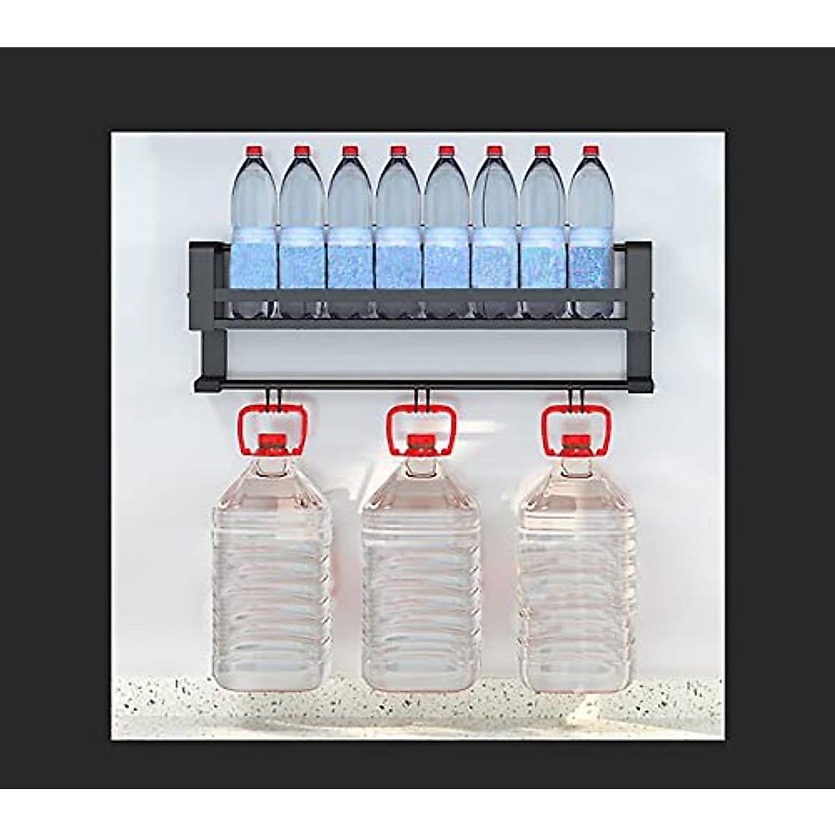 Shower Caddy, Black Strong Adhesive Shower Shelves, Shower Organizer Shelf with 6Hooks Towel Rack Basket, Rustproof Wall-Mounted Shower Racks for Inside Shower, Kitchen Bathroom Organizer, No Drilling