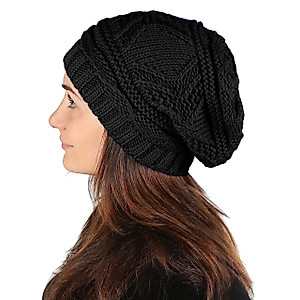 Lilax Knit Slouchy Oversized Soft Warm Winter Beanie Hat Black