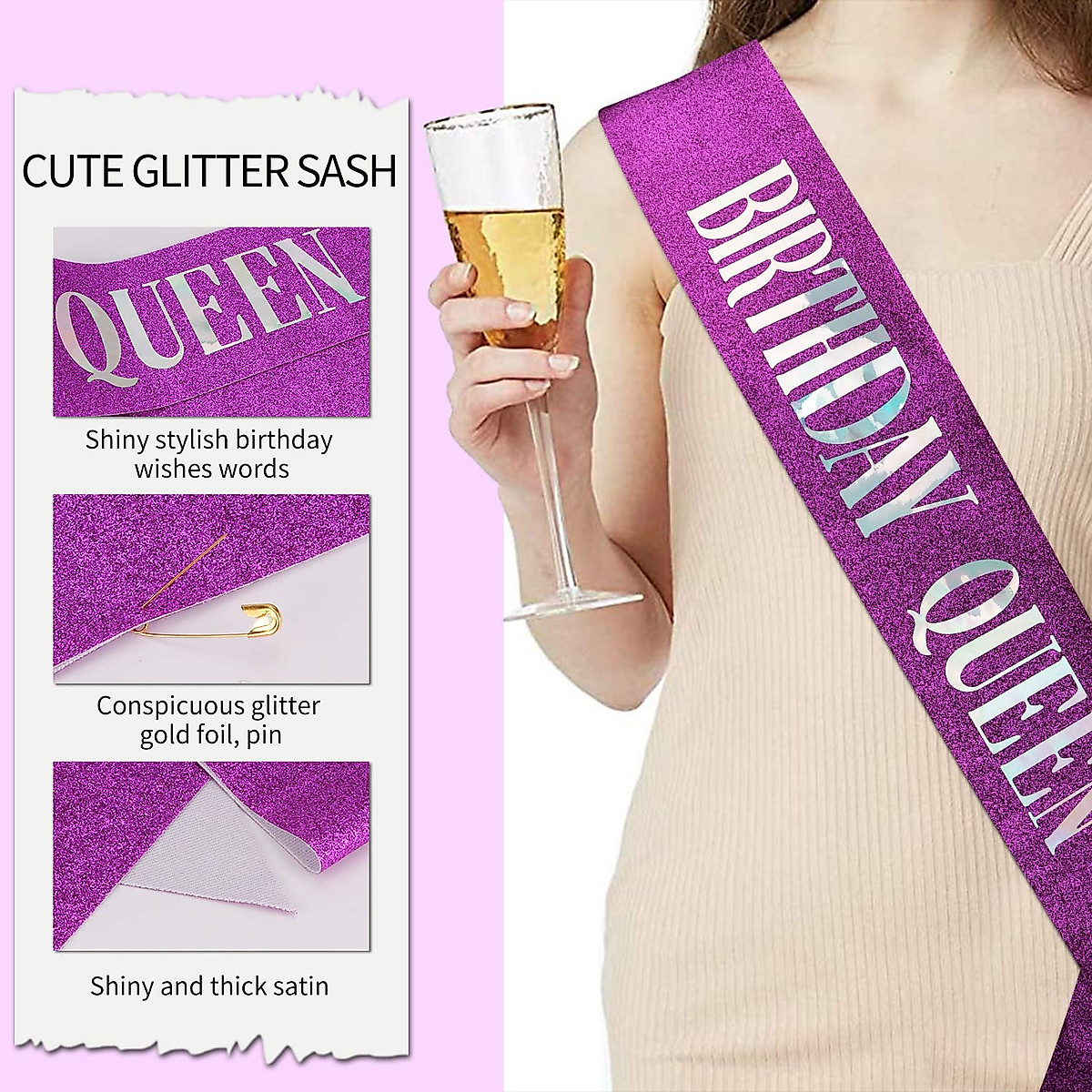 Birthday Crowns for Women, Didder Purple Crystal Tiara & Birthday Queen Sash, Birthday Tiara for Women Birthday Sash for Women Girls Birthday Sash and Tiara for Women Gift Crown for Bridal Wedding