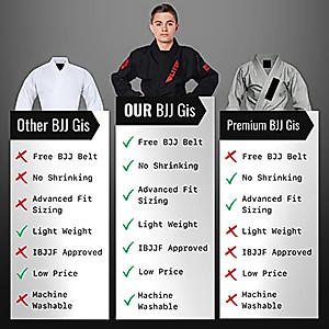 Elite Sports Kids BJJ GI, Youth IBJJF Children’s Brazilian Jiujitsu Gi kimono W/Preshrunk Fabric & Free Belt (Black, 0)