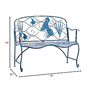 Lesera Ltd. Coastal Blue Metal Furniture Collection Bench/Arm Chair (Pelican & Angel Fish Bench), Coastal Furniture