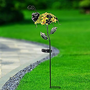 Exhart Solar Yellow Bumble Bee Garden Stake, 26 LEDs, Metal, Cute Garden Décor, 8.5"x7.5"x26.5"
