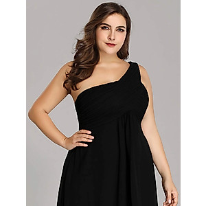 Ever-Pretty Plus Women's Plus Size One-Shoulder Chiffon Ruched Graduation Dresses for Women Black US24