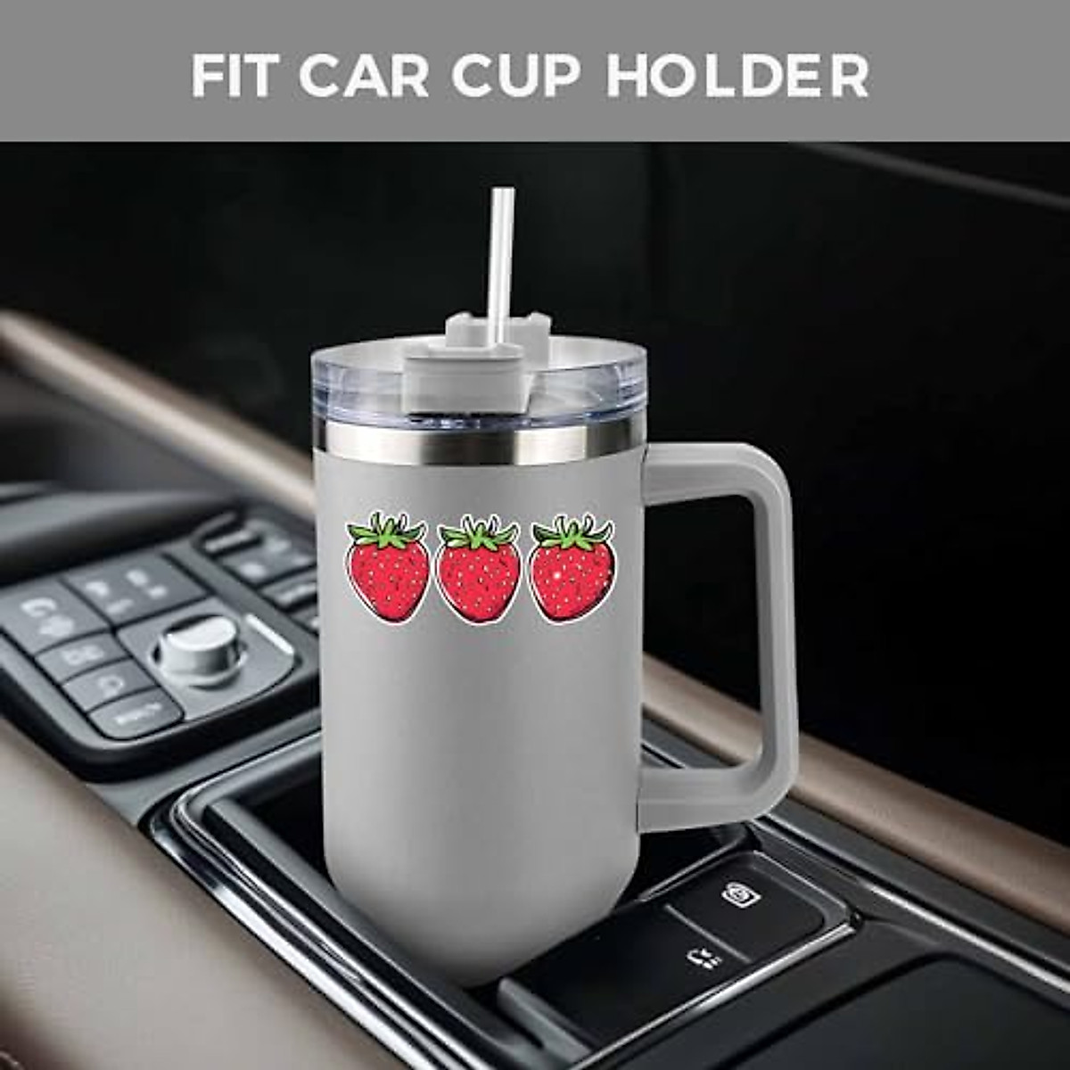 40 ounce insulated cup with handle, double-layer vacuum stainless steel material, equipped with straw, can keep warm or maintain cold drinks Strawberry Fruit 1 grey