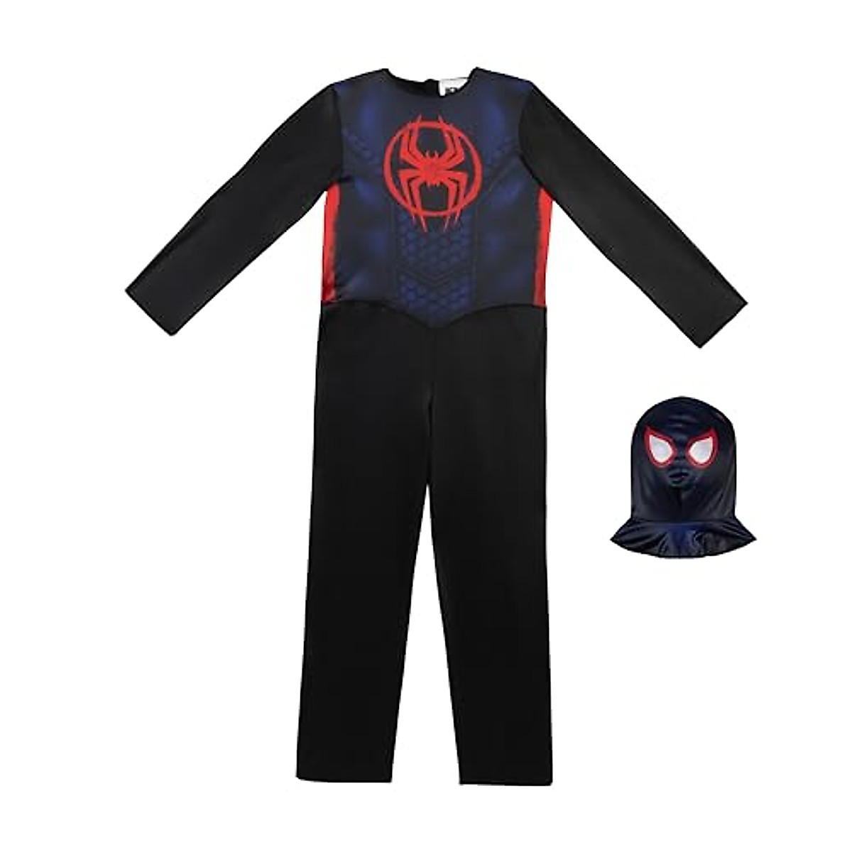 Marvel Miles Morales Official Youth Halloween Costume - Printed Jumpsuit with Fabric Mask (M) Black