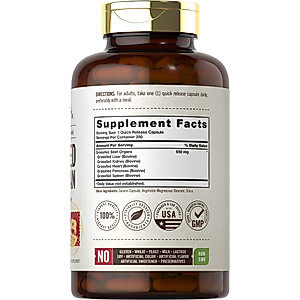 Carlyle Grass Fed Beef Organ Complex | 200 Capsules | Pasture Raised, Grain Free Supplement | with Desiccated Liver, Kidney, Pancreas, Heart, Spleen | Non-GMO, Gluten Free | by Herbage Farmstead