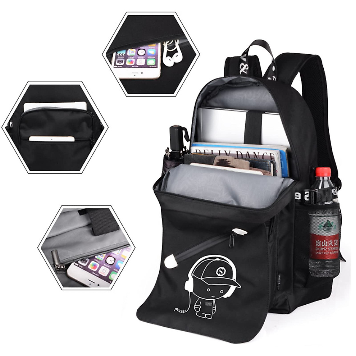 Anime Luminous Backpack , 16'' Laptop Backpack with USB Charging Port with Anti-Theft Lock