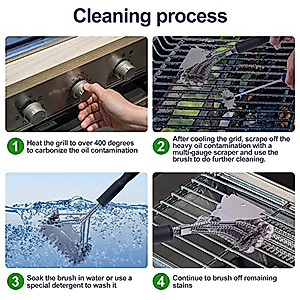 Luckywall Stainless BBQ Grill Brush Set with Scraper and Cleaning Accessories for Outdoor Barbecue -Bristle Free and Safe for Grill Grates， Perfect Grilling Gifts for Men