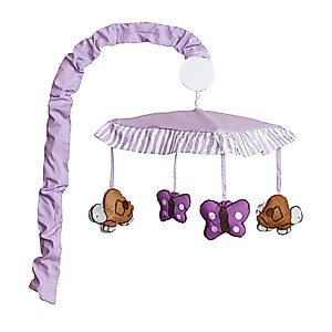 BabyFad Jungle Girl Purple with Elephant, Giraffe, Zebra and Turtle with Musical Mobile 9 Piece Baby Crib Bedding Set 100% Cotton