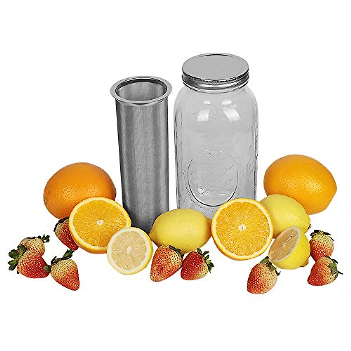 Cold Brew Coffee Maker Filter for 2Quart/64ounce Wide Mouth Mason Jar-Iced Coffee&Tea&Fruit Maker-Food-grade 304 Stainless Steel coffee Filter-Free silicone seal gasket&Coffee Scoop.(Jar NOT Included)