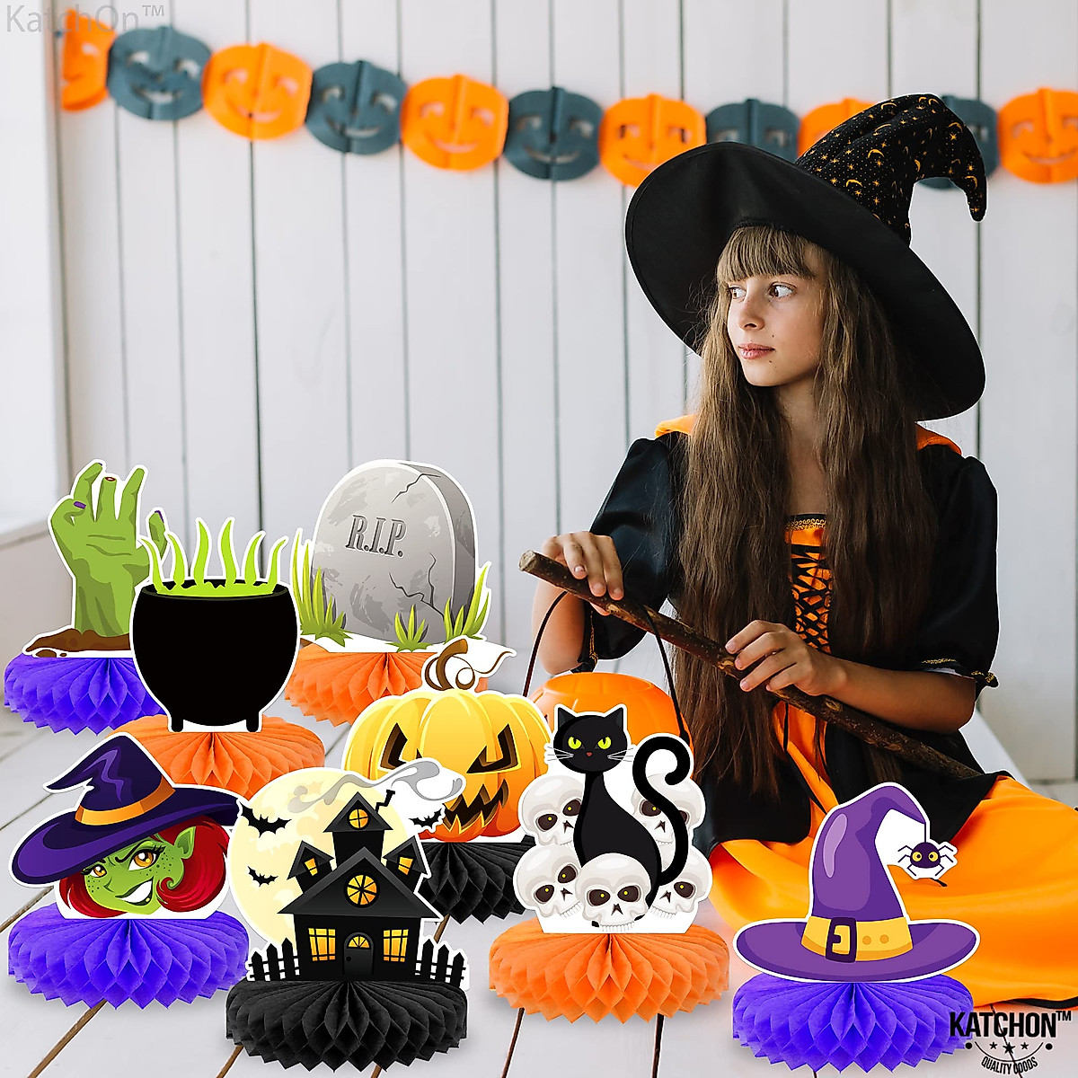 KatchOn, Halloween Centerpieces for Tables - Pack of 8 | Spooky Halloween Birthday Centerpiece for Halloween Table Decorations | Scary Halloween Centerpieces for Pumpkin Halloween Party Decorations