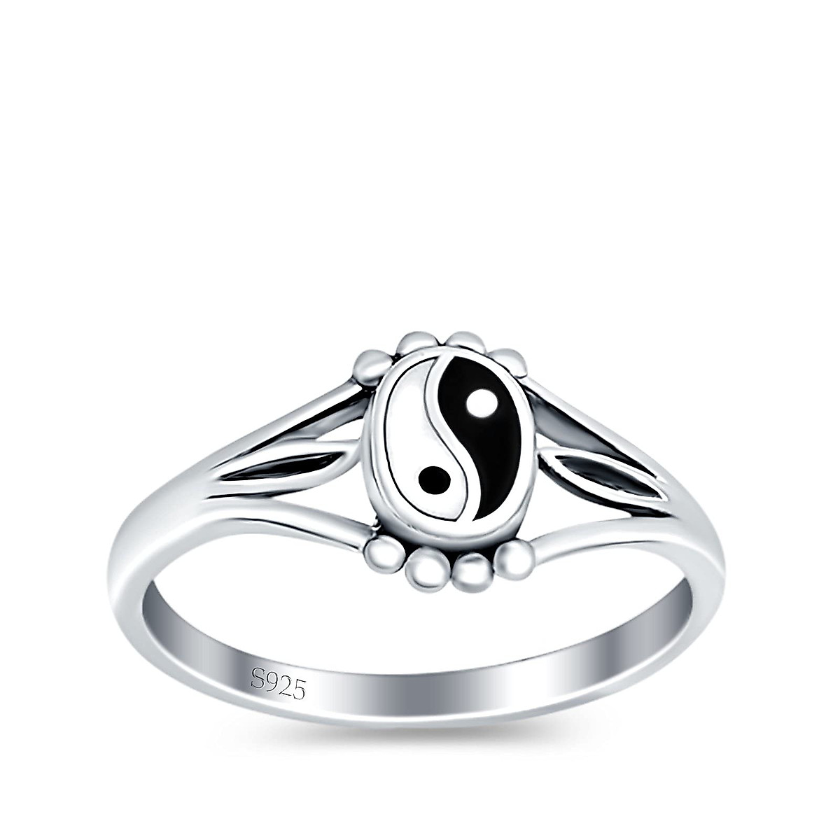 Blue Apple Co. Sterling Silver Size-7 Yin & Yang Plain Oxidized Band Statement Fashion Thumb Ring Solid 925 Sterling Silver