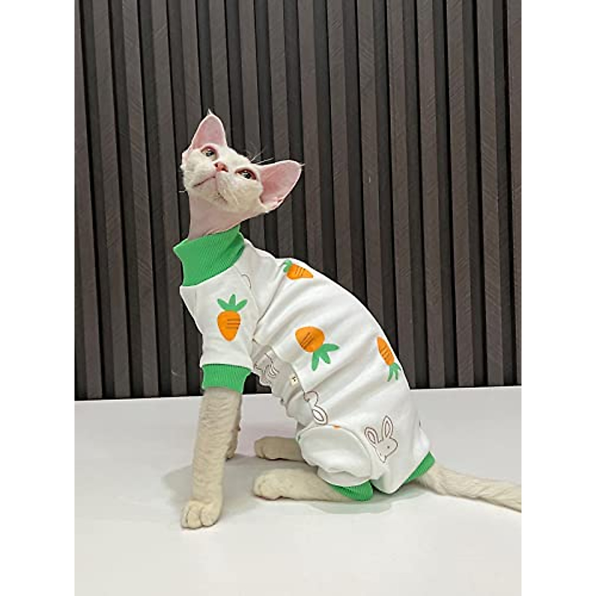 Sphynx Hairless Cat Clothes Autumn Cotton T-Shirts Four Leg Jumpsuit Base Shirts High Collar Pullover Cute Pattern Kitten Shirts Pet Clothes (L（6.6-8.8lbs）, Carrot)
