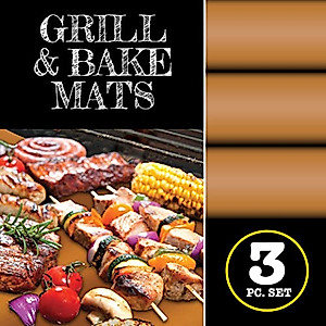 Gotham Steel Copper Grill Mats for Outdoor Grill Nonstick, Reusable BBQ Grill Mat and BBQ Mat for Grilling for Easy Cleanup, Food Safe and Easy to Use, Works on Coal and Gas Grill – 3 pack