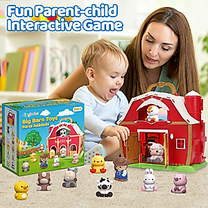 Aigybobo Farm Animals Big Barn Toys for 1 2 3 Year Old, Toddler Montessori Learning Toy, Farm Playset with Animal Figures and DIY Stickers, Christmas Birthday Gift for Baby Boys Girls Age 12-18 Months