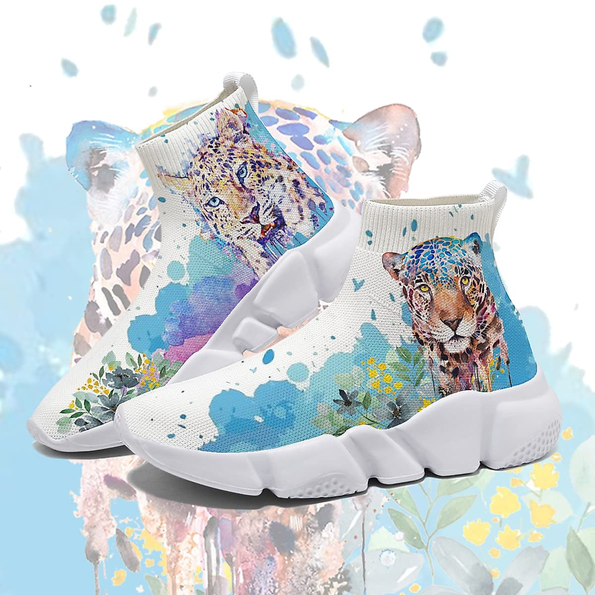 Comfortable Sock Shoes for Womens Watercolor Art Sneakers Casual Walking Shoes 8