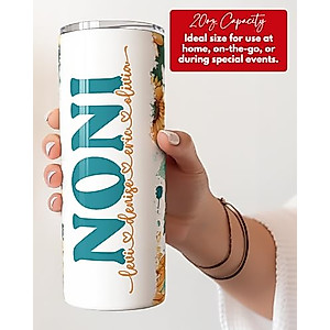 Personalized Noni Tumbler, 20 oz Stainless Steel Sunflower Cup with Lid & Straw, Custom Grandma Gift with Grandkids’ Names, Floral Grandmother Coffee Mug for Birthday, Mother’s Day or Christmas