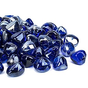Mr. Fireglass 10 Pounds Blended Fire Glass Diamonds for Fireplace Fire Pit & Lanscaping - 1/2 inch High Luster Cobalt Blue Fire Rocks
