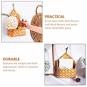 Cabilock Air Plants Hanging wicker basket Hand- Woven Wood Storage Basket Magazine Basket Wall Hanging Flower Holder Wooden Plants Basket for Plants Succulent Wall Decor