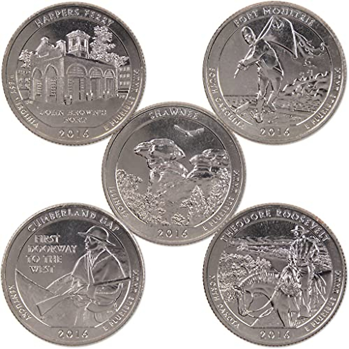 2016 S National Park Quarter 5 Coin Set Uncirculated Mint State Clad 25c