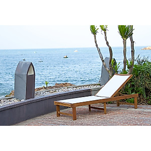 SAFAVIEH Outdoor Collection Manteca Brown Solid Wood/White Texline Fabric Adjustable Chaise Lounge Chair (PAT6708A)