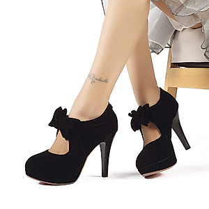 Mostrin Black Closed Toe Heels for Women with Bow Mary Jane Platform Pumps Dress Shoes Sexy High Heel for Prom Dance Size 8.5
