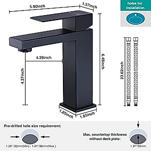 Black Single Handle Bathroom Faucet, Bathroom Sink Faucet Matte Black, SUS304 Stainless Steel Modern Single Hole Faucet for Bathroom Sink with cUPC Certified Water Supply Hoses