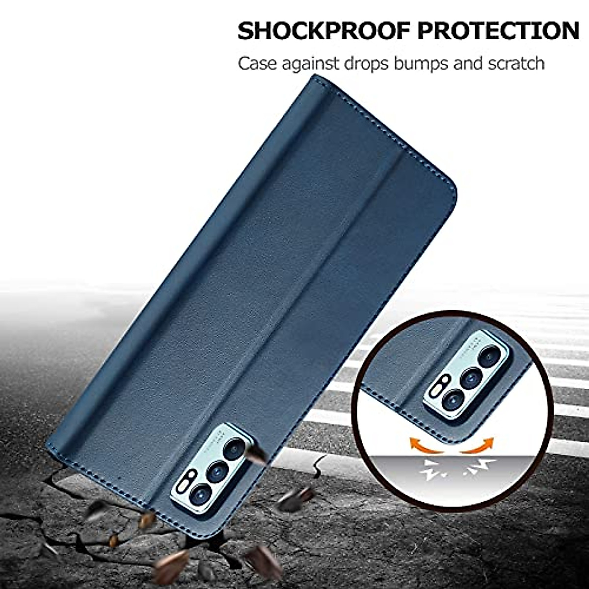 Phone Flip Case Compatible with OPPO Reno 6Pro 5G PU Leather Wallet Case,with Card Slot [Stand Feature] Magnetic Closure Protective TPU Shockproof Flip Cover Case phone protection ( Color : BLUE )