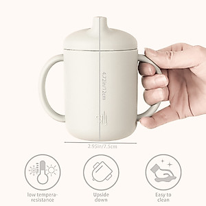 Sili Silicone Sippy Cup For Toddlers/Babies with Attached Lid and Handles, Spill-Proof Spout, BPA Free, Dishwasher Safe/Microwave Safe (Oat Milk)
