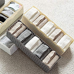 BYyushop Storage Basket Clothes Storage Plastic 5 Grids Socks Underwear Storage Basket Wardrobe Organizer Box Towel Container - White