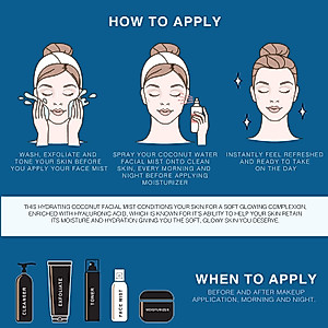 BEAUTE DE PROVENCE | Face & Body Mist Spray - Hydrating Coconut Water With Moisturizing Hyaluronic Acid | Instant Cooling, Conditoning, Hydrating | 8 FL OZ