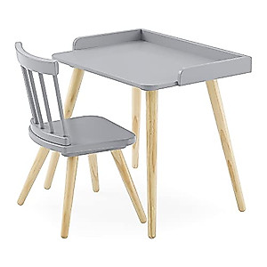 Delta Children Essex Kids' Desk & Chair Set-Greenguard Gold Certified-Ideal for Arts & Crafts, Snack Time, Studying-for Ages 4 Years+, Grey/Natural