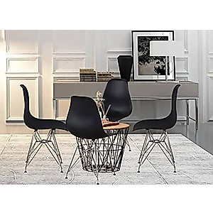 NC Set of 4 Modern Design Dining Chair with Chrome Metal Legs, Nordic Style Exquisite Design Chair for Living Room, Office, Study, Bedroom, Black