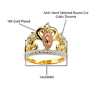 Savlano 18K Gold Plated Yellow & Rose Color Lady of Guadalupe Virgin Mary with Round Cut Cubic Zirconia Women Religious Crown Ring (8)