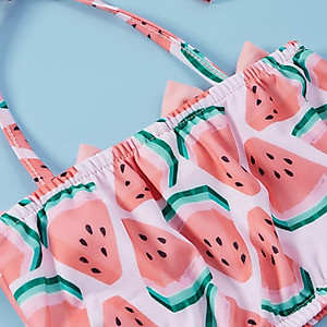 Toddler Girl Swimsuits Infant Baby Girl Bathing Suit Bikini Sets Swimwear 3 Piece Summer Beach Outfit Top Shorts Hat (Pink Watermelon, 0-6 Months)