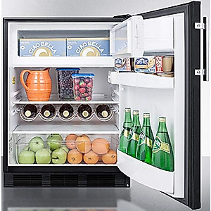 Summit CT663BKBI 24 Compact Refrigerator with 5.1 cu. ft. Capacity Adjustable Glass Shelves Dual Evaporator Reversible Door Adjustable Thermostat in Black