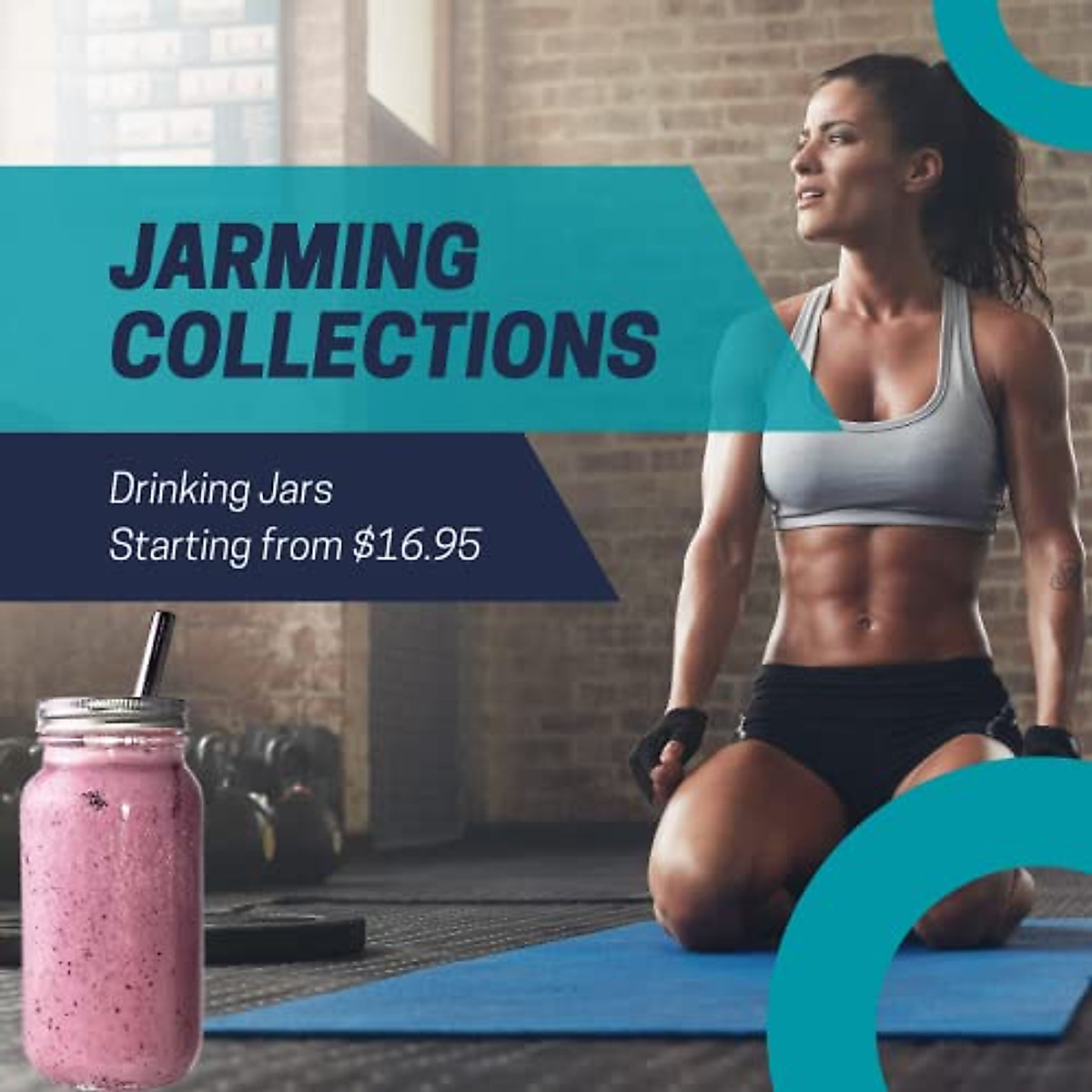 JARMING COLLECTIONS Reusable Freezer Safe Smoothie Cups with Lids and Straws - Mason Drinking Jar (2- 24oz)