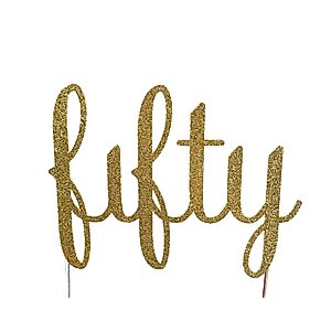 CMS Design Studio Handmade 50th Birthday Cake Topper Decoration - Double Sided Gold Glitter Stock