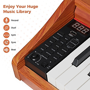 Asmuse 88 Key Digital Piano, Full-Size Semi-Weighted Keys Electric Keyboard Piano, Portable Piano Keyboard with MIDI/USB for Beginner Adults Practice (Brown)