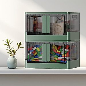 Sineda 2 Pack Storage Bins with Lids - 8.4 Gallon Stackable Storage Bins. Collapsible Storage Bins with Wheels and Door, Ideal for Storage and Organization. (8.4 Gal - 2 Pack, Orange)