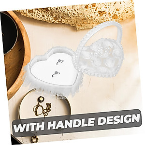 VICASKY Lace Ring Pillow Ring Bearer Cushion Wedding Ring Pillow Heart Shape Ring Pillow Ring Barrier Pillow for Wedding Heart Shaped Ring Pillow Ring Bracket Box Pearl Bride Satin