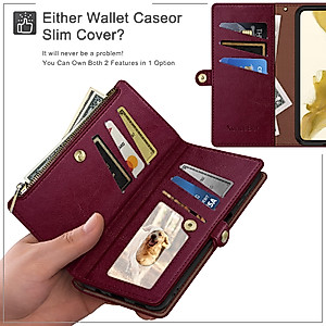 XcaseBar for Samsung Galaxy S23 Ultra Wallet case with Zipper【RFID Blocking】 Credit Card Holder, Flip Folio Book PU Leather Phone case Shockproof Cover Women Men for Samsung S23Ultra case Wine Red