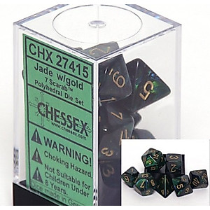 Chessex Dice Polyhedral 7-Die Scarab Set - Jade with Gold Chx-27415