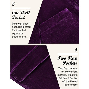 COOFANDY Velvet Tuxedo Jacket for Men Purple One Button Blazer Prom Party Jackets (Purple L)