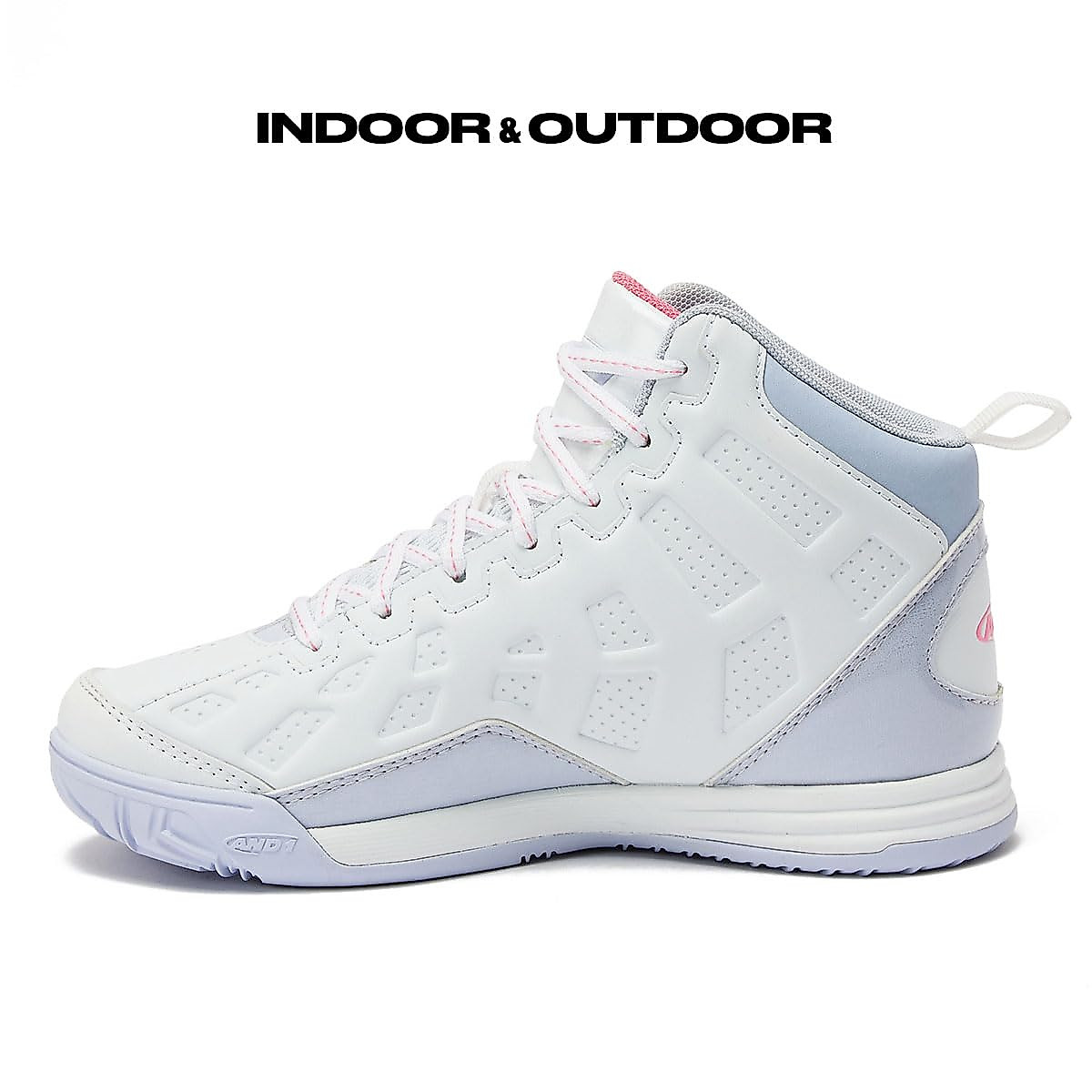 AND1 Showout Girls & Boys Basketball Shoes Kids, Boys High Top Sneakers- White, 2 Little Kid
