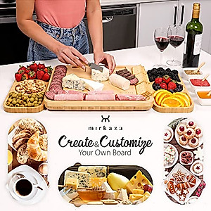 Bamboo Cheese Board and Knife Set, Wood Charcuterie Boards Set with Wine Glass Marker, Cheese boards Tray, Unique House warming Gifts for New Home, Gift Bridal Shower, Anniversary