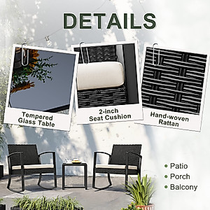 Devoko 3 Pieces Patio Chair Set Outdoor Rocking Chairs Set Resin Patio Furniture Bistro Sets Porch Furniture with Coffee Table (White)